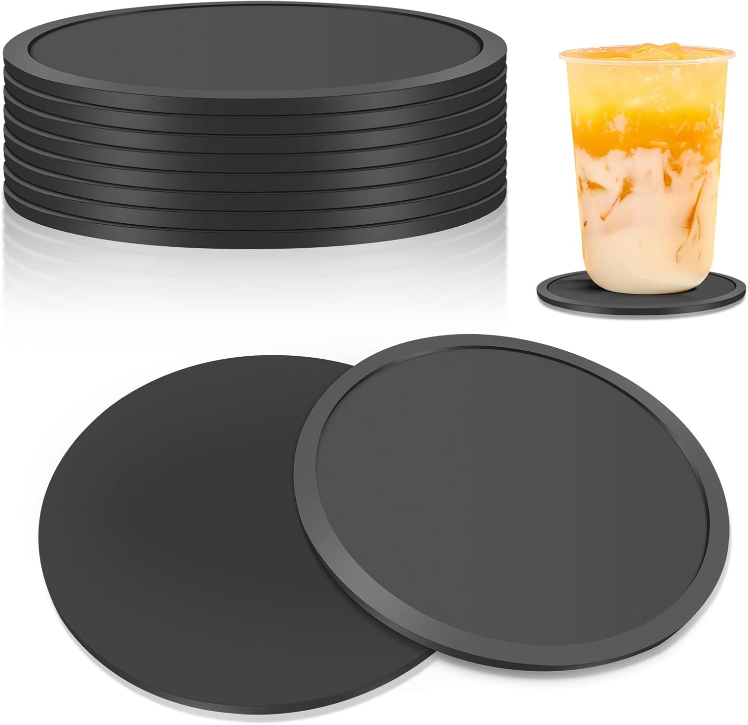 8 Round Black Silicone Coasters,Non Slip Silicone Coasters,for Coffee ...