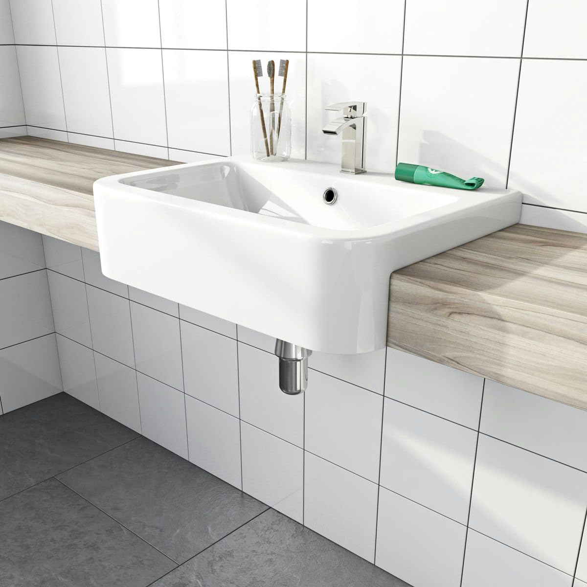 The Bath Co. Dulwich 1 tap Hole semi recessed countertop Basin 565mm ...