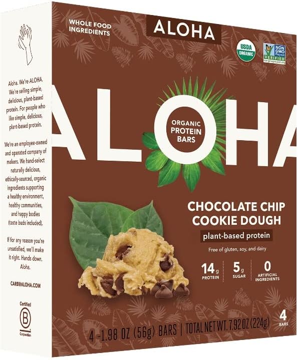 Amazon.com: ALOHA Organic Plant Based Protein Bars - Chocolate Chip ...