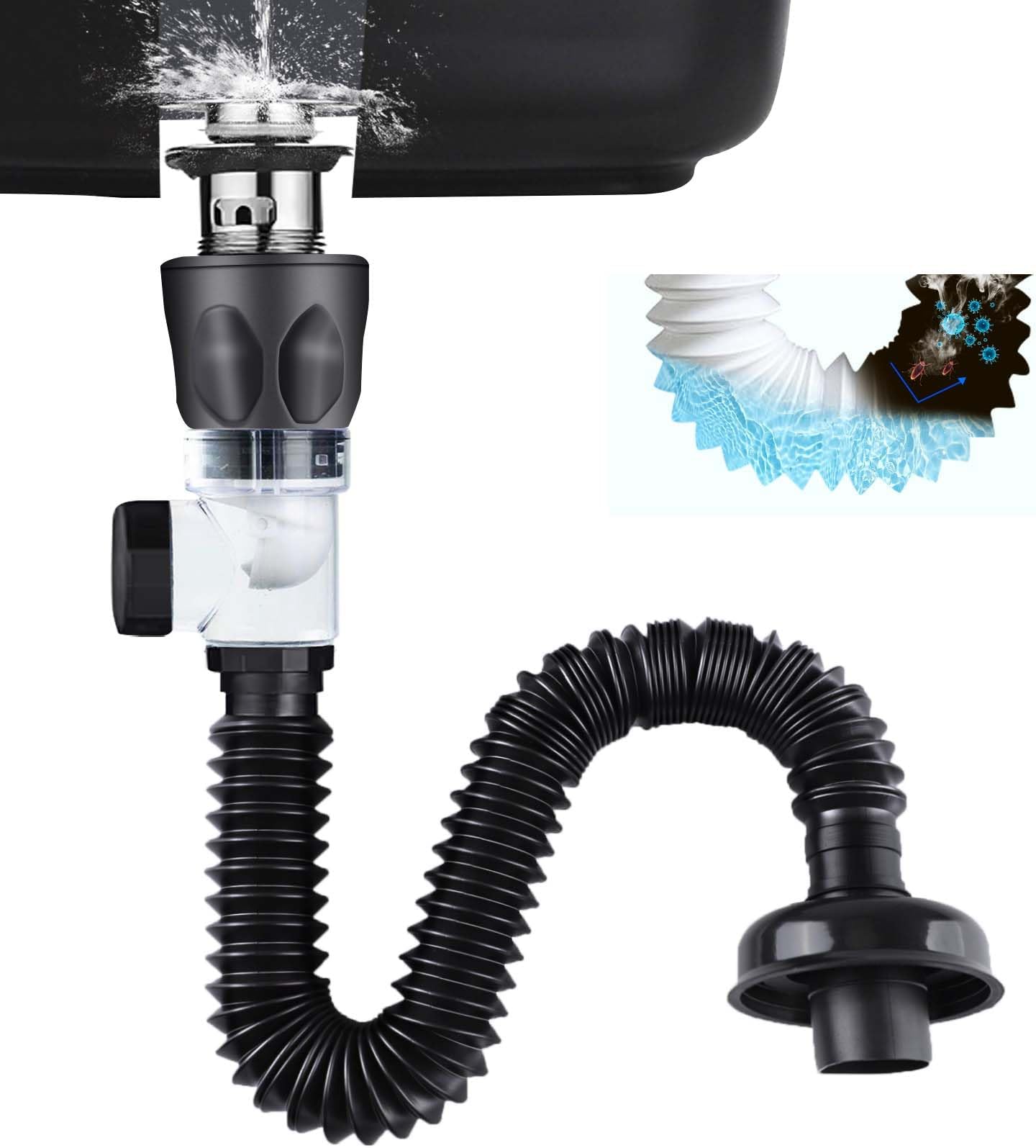 EasyDrain Universal P-Trap - Expandable & Flexible, Fits 1-1/2", 1-9/16 ...