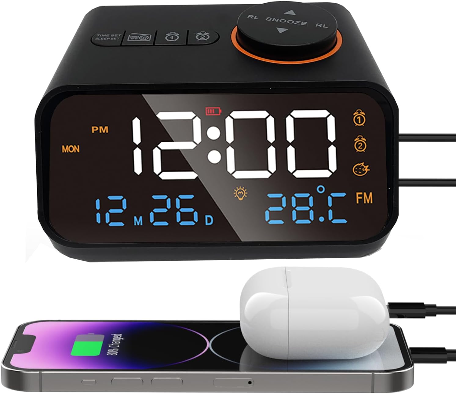 AFEXOA Digital Radiowecker mit 2 Ladestation für Handys, mit Licht ...