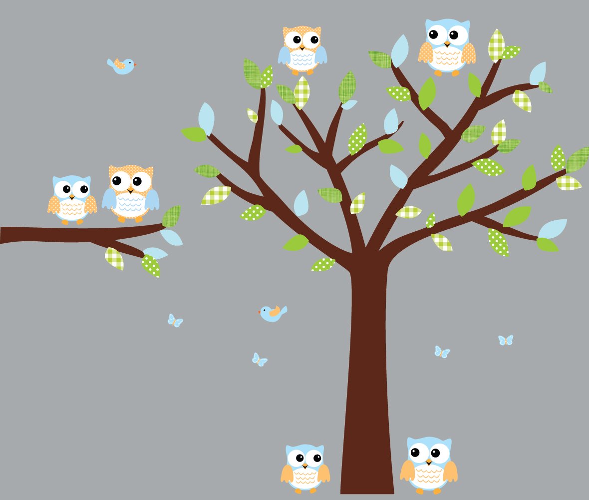 Amazon.com: Owl Stickers, Green and Blue Owl Decals, Owl Decal with ...