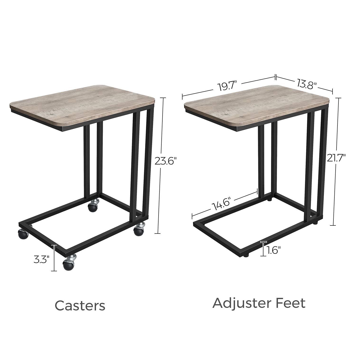 VASAGLE End Table, C Shaped TV Tray with Metal Frame, Rolling Casters ...