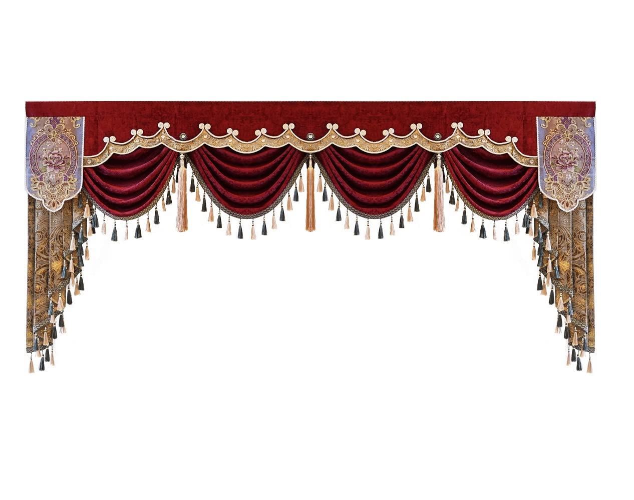 Amazon.com: TIYANA Luxury Waterfall Red Gold Brown Floral Swag Valance ...