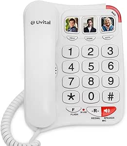 Big Button Telephone with Loud Volume, Uvital Speed Dialing Landline for Elderly, Support ...