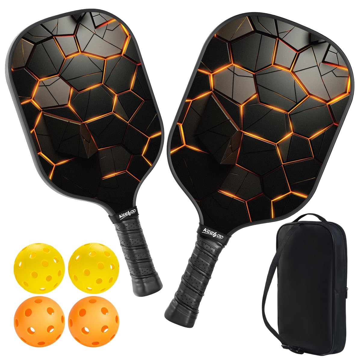 KH Pickleball Paddles Set of 2 with 2 Fiberglass Paddles, 4 Pickle-Ball ...