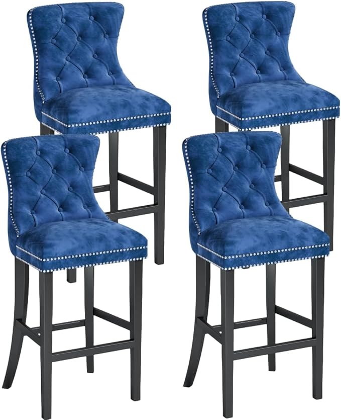 Amazon.com: Recaceik Velvet Counter Height Bar Stools Set of 4 ...