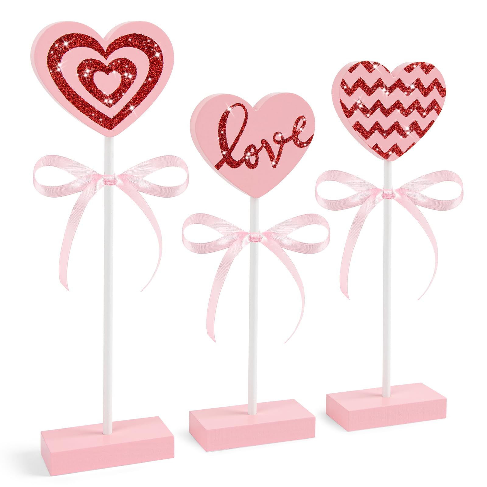 Amazon.com: 3 Pieces Valentines Day Tiered Tray Decor Set, Wooden Heart ...