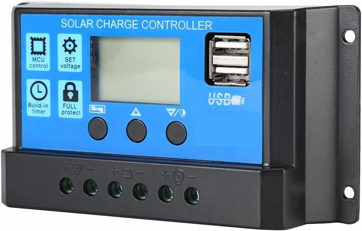CHRISK 10A 20A 30A PWM-Solarladeregler, 12V 24V PV-Regler LCD-Display ...
