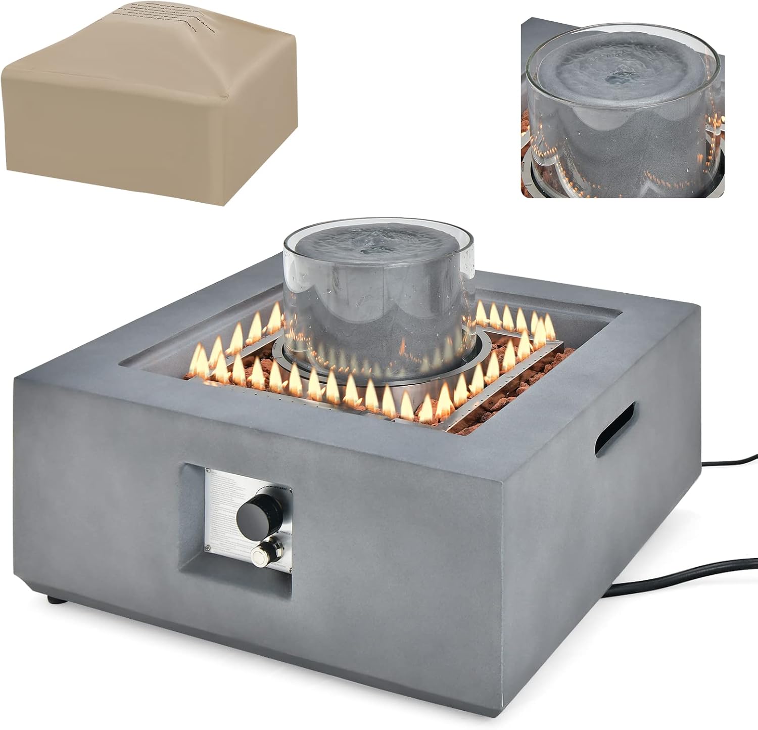 Amazon.com: Giantex Fountain Fire Pit Table - 50,000 BTU Square Fire ...