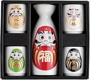 Amazon.com | Waraku Fuuka Japanese Sake Wine Soju Porcelain Set with 4 ...