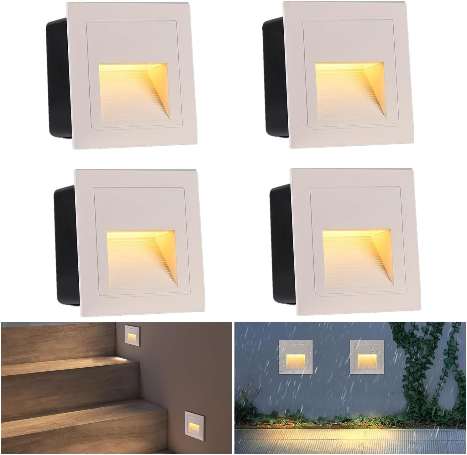 4Pcs 3W LED Step Light Warm White 3000K IP65 Waterproof Recessed Wall ...