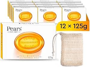 Pears Natural Amber Soap Bars 125g 12 Pack + 1x Soap Bag : Amazon.co.uk ...
