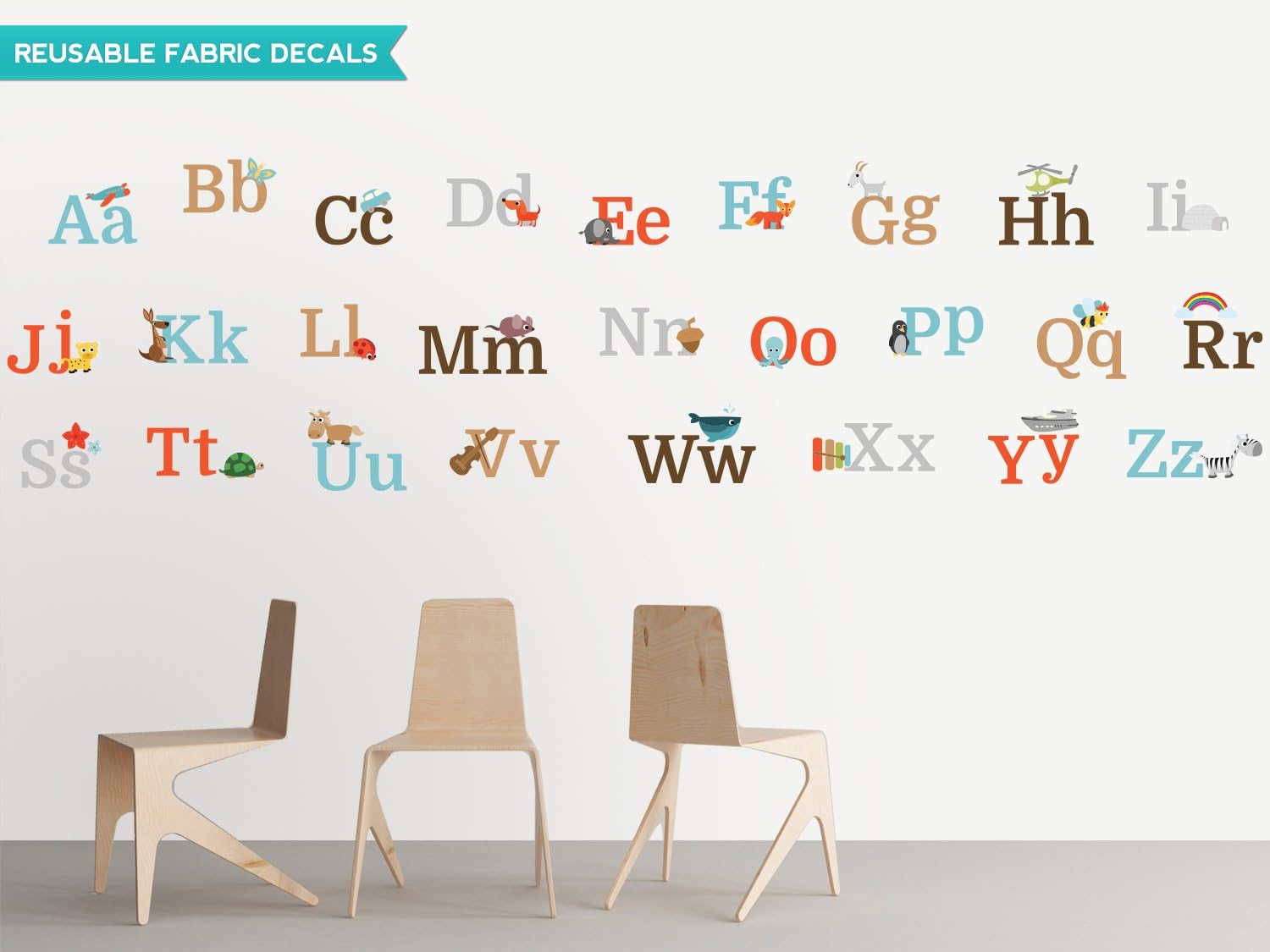 Amazon.com: Alphabet Fun Fabric Wall Decals - Uppercase and Lowercase ...