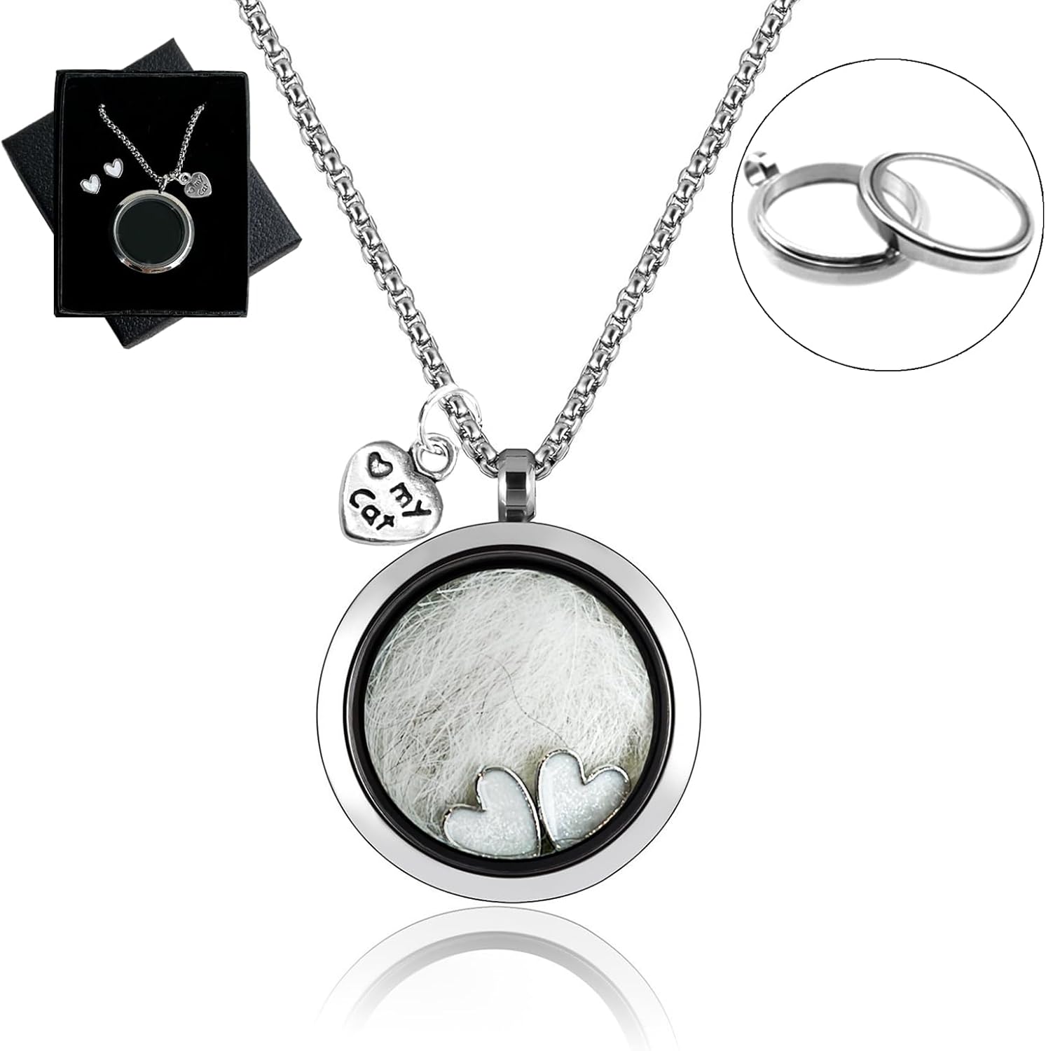 Cat Fur Keepsake Necklace, Ashes Hair Memory Urn with Charm, Glass ...