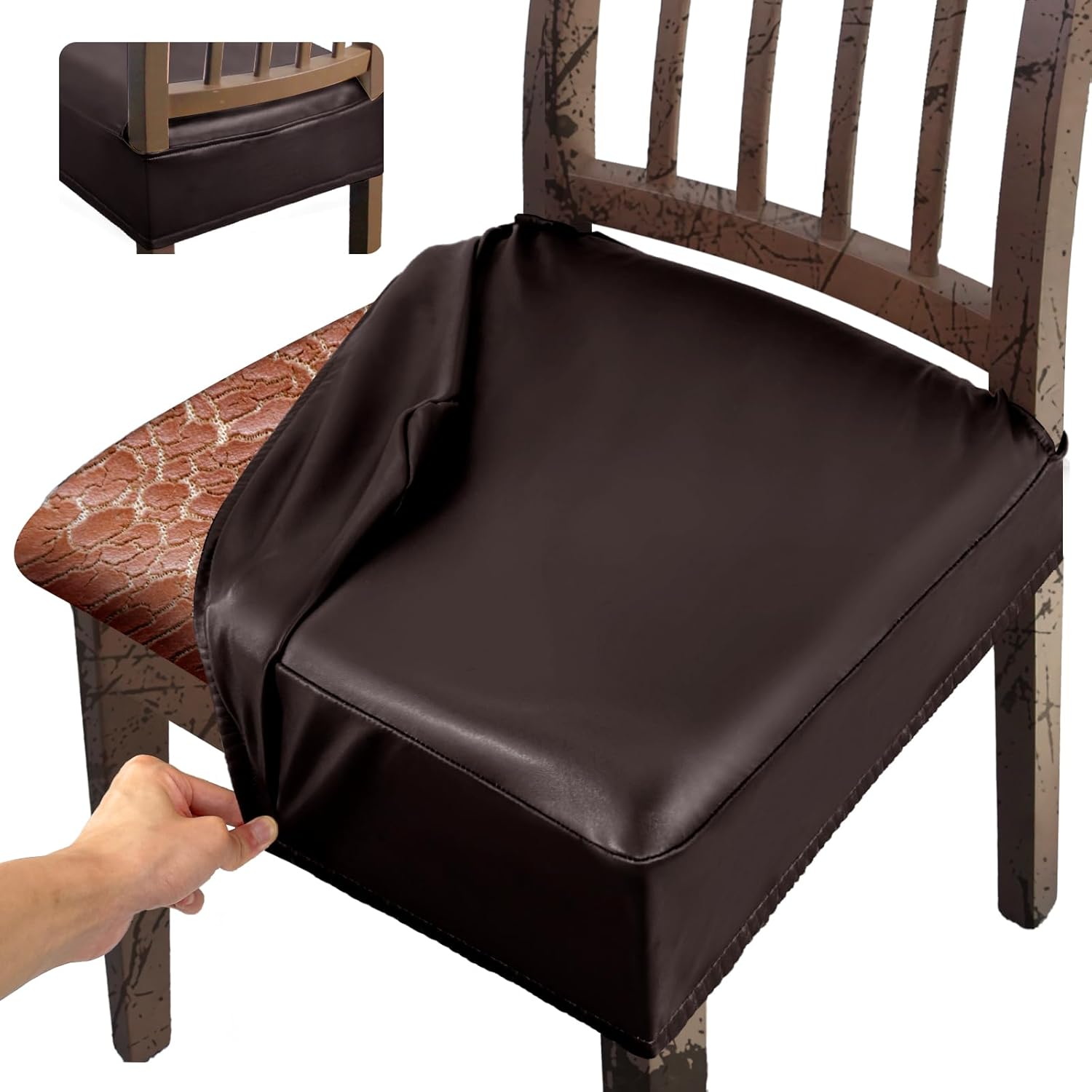 Amazon.com: Leather Seat Covers Dining Chairs Waterproof Kitchen Chair ...