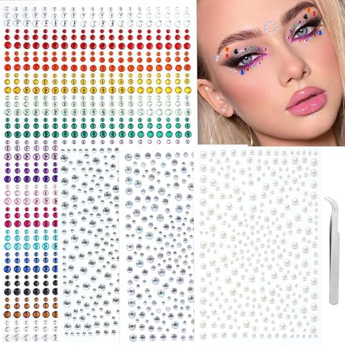 Amazon.com: Face Gems Self Adhesive Rhinestone Stickers 1875Pcs Pearl ...