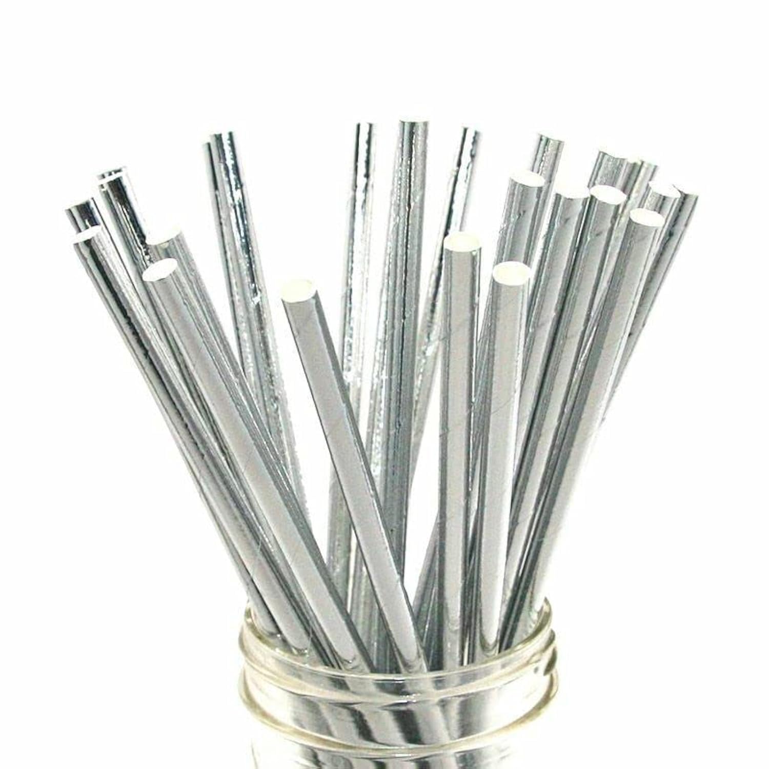 Amazon.com: Shining Silver Paper Straws for Drinking, 100 Metal Straws ...