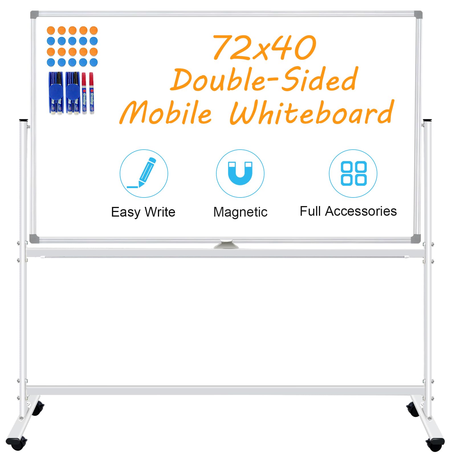 Amazon.com : BSTPCOO Double-Sided Rolling Whiteboard on Wheels 72"x40 ...