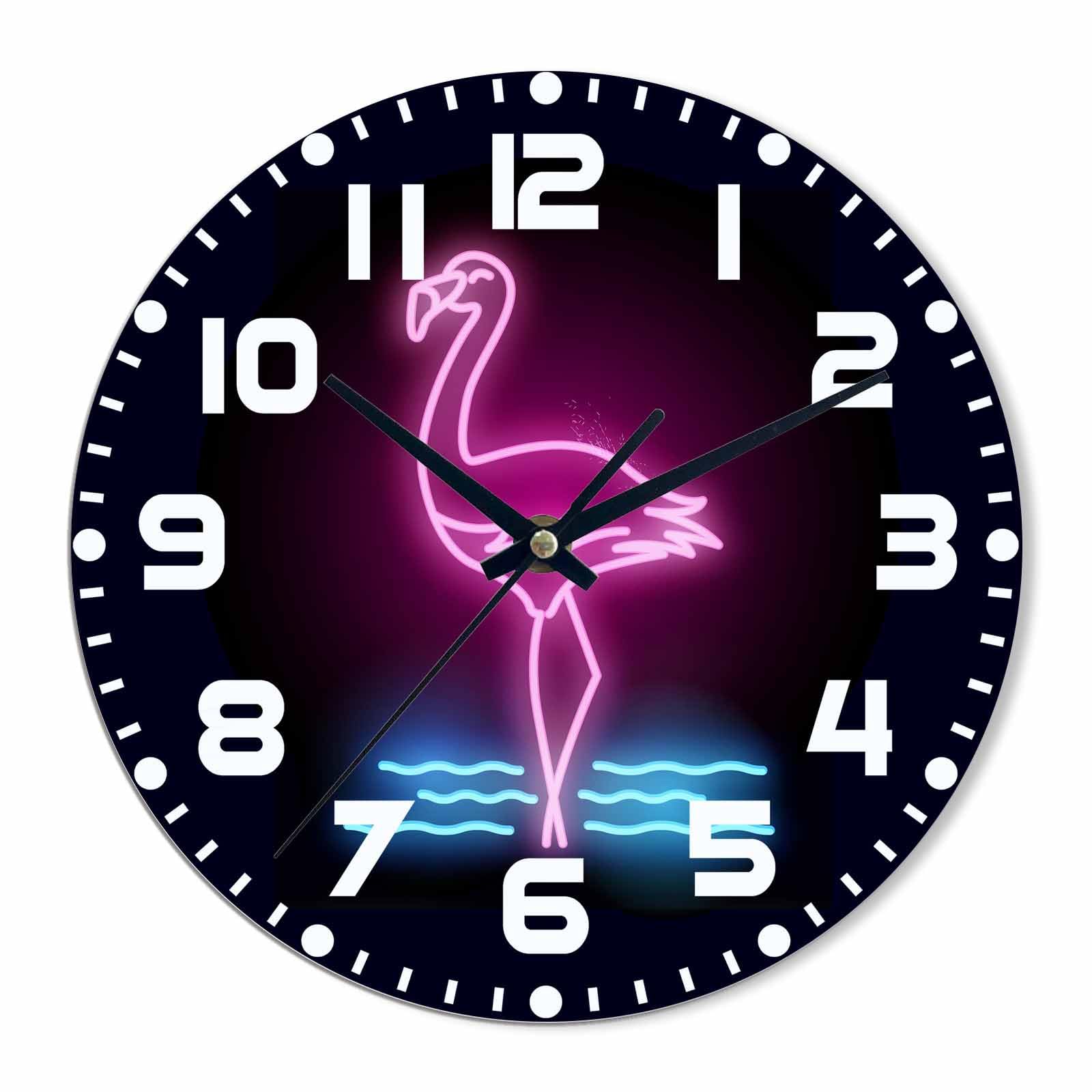 Amazon.com: NOMEDOGYIM Neon Flamingo Wall Clock Battery Operated ...