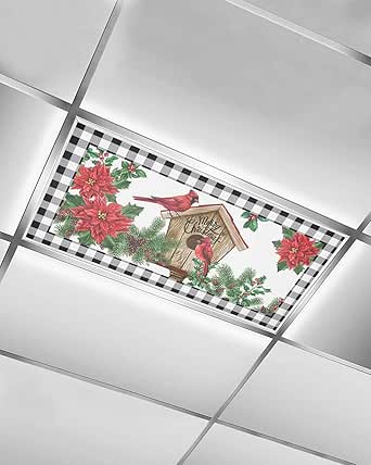 Christmas Fluorescent Light Covers Cardinal Bird House Poinsettia ...