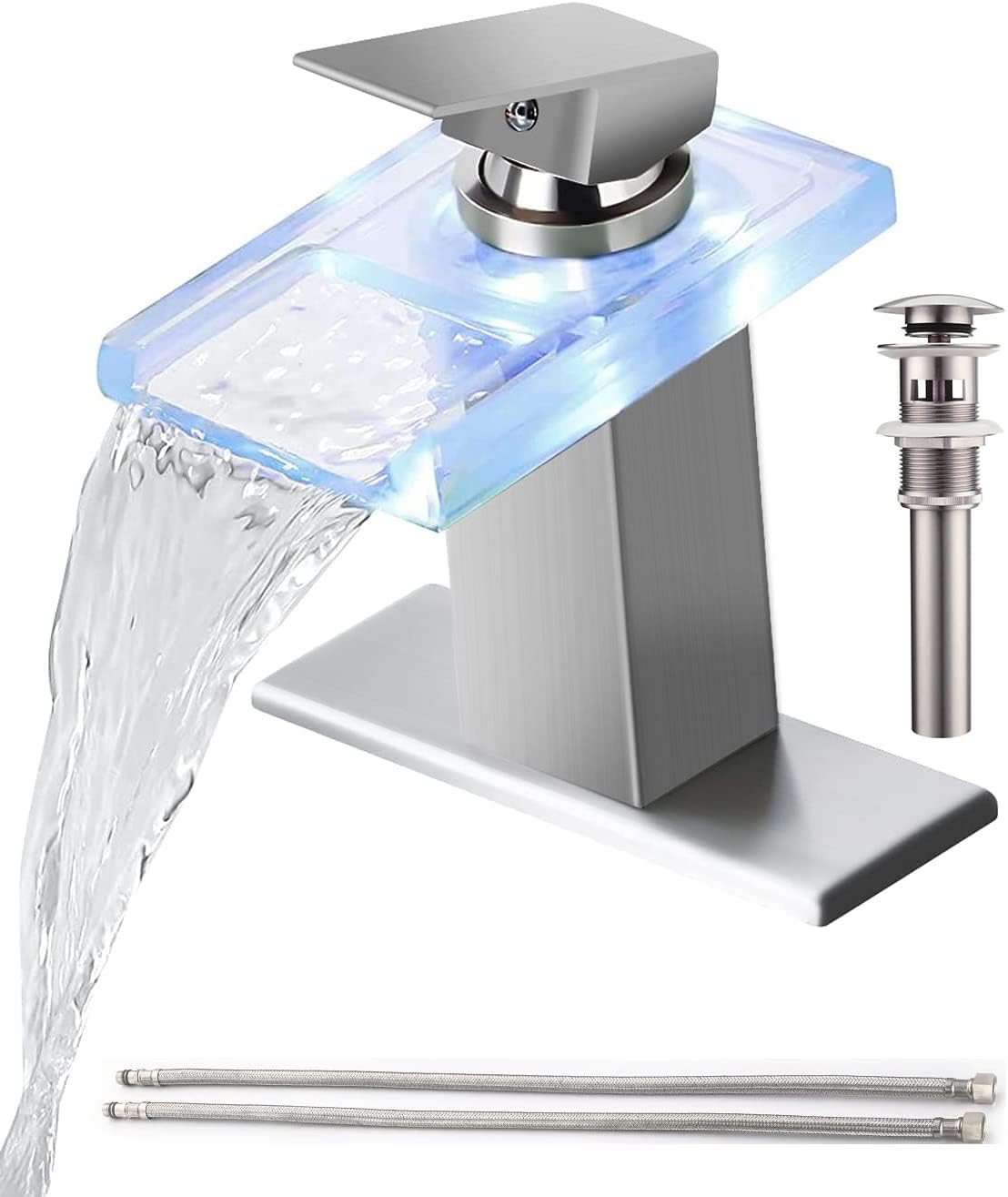 LED Bathroom Sink Faucet, Chrome Waterfall Single Handle Vanity Faucets ...