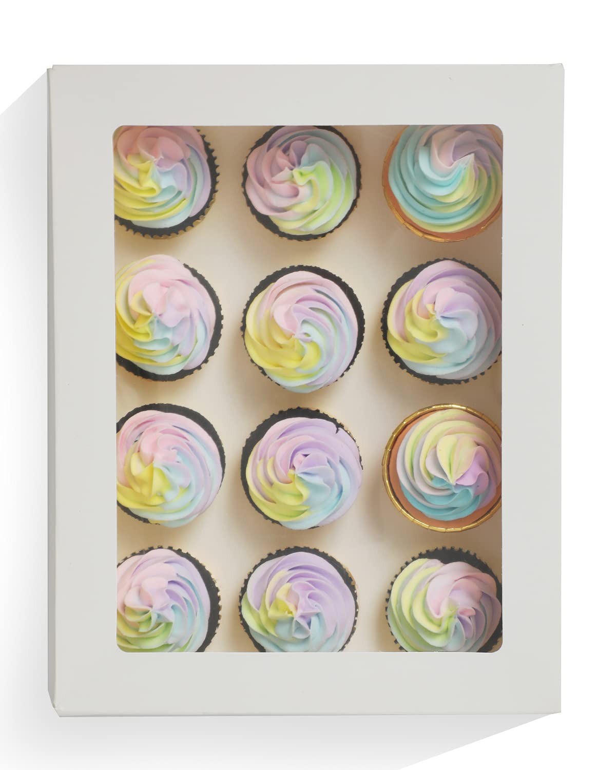 qiqee 12 Cupcake Boxes with Window 16 Packs White Cupcake Box 13"x10"x3 ...