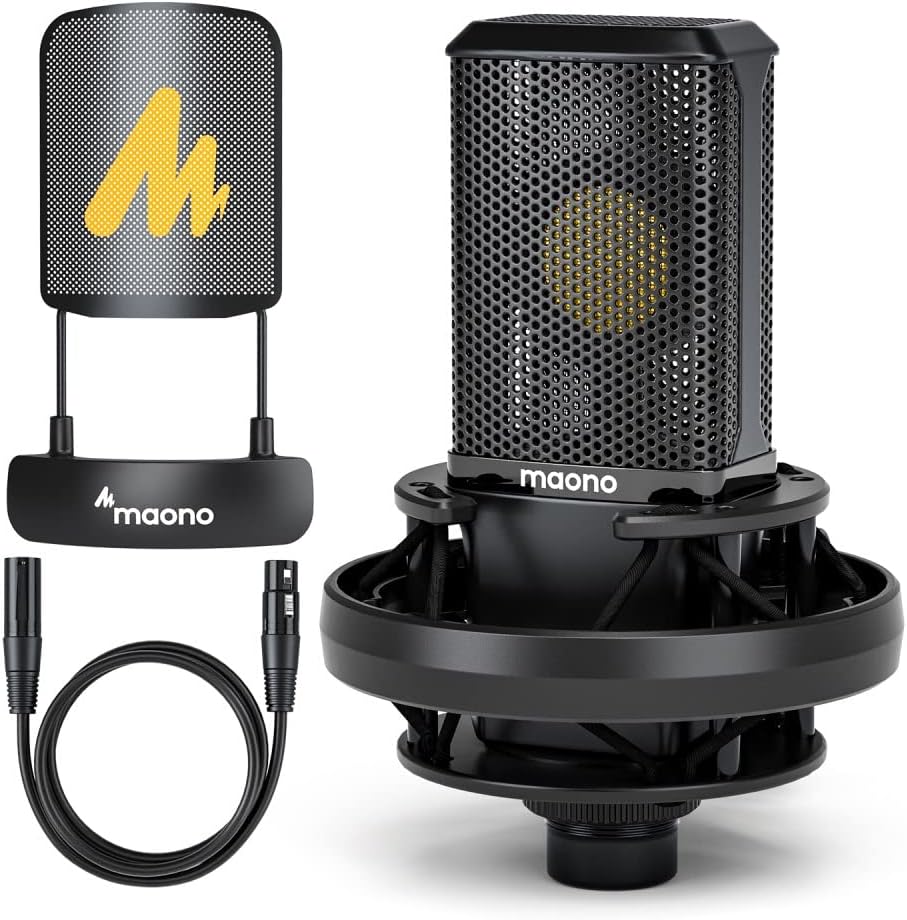 MAONO XLR Condenser Microphone with 34mm Large Diaphragm, Professional ...
