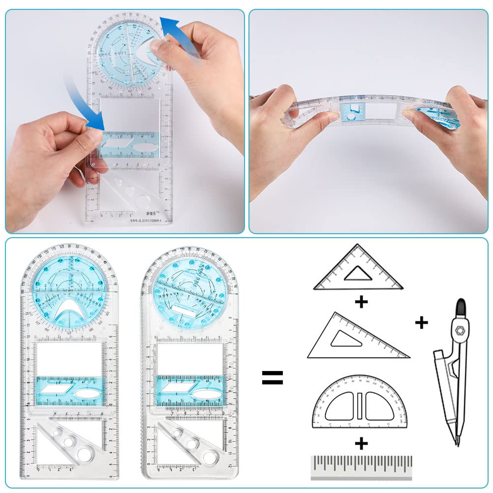 2PCS Multifunctional Geometric Ruler, Geometric Drawing Ruler Plastic ...