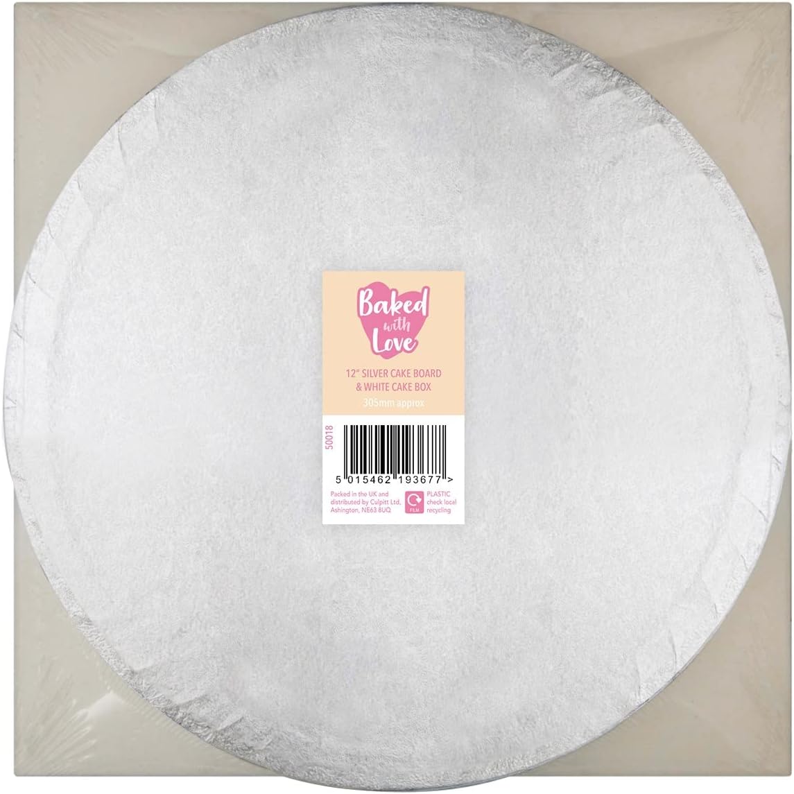 Baked With Love 12" Cake Board & Cake Box Combo, Round Silver Cake Drum ...