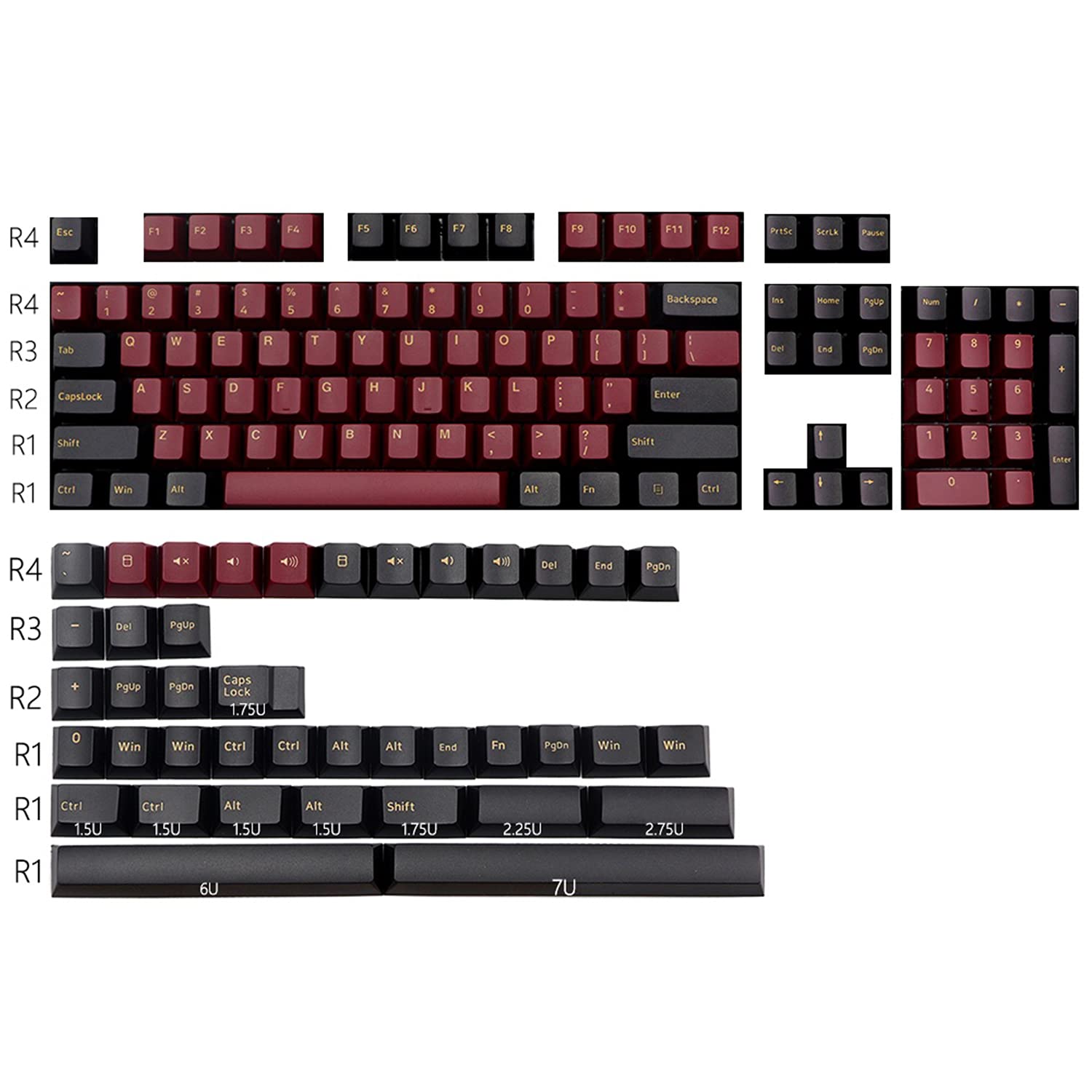 Buy PBT Keycaps 150 Keys Double Shot Cherry Profile Thick PBT Red ...