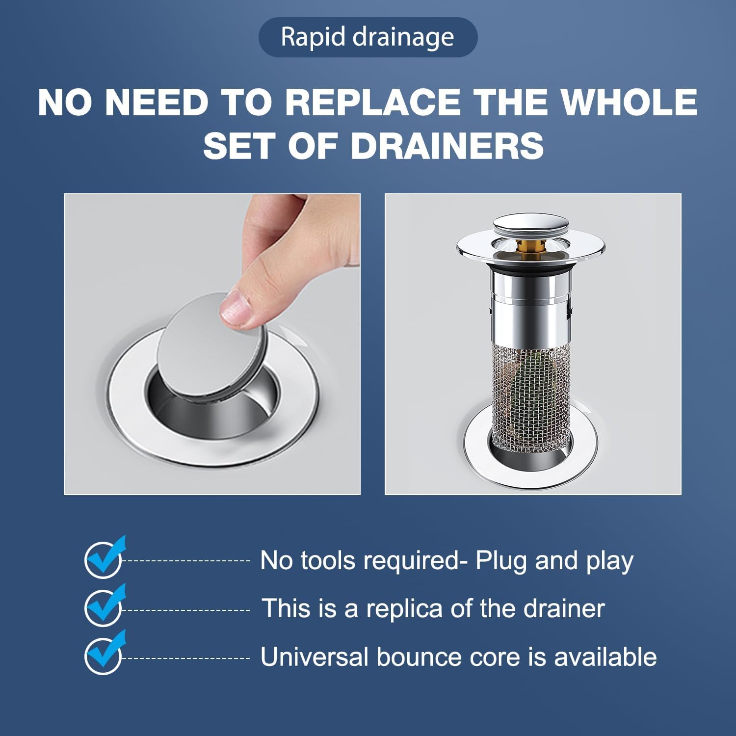 Brass Core Pop-up Drain Bathroom Sink Downspout Strainer, Pop-up ...