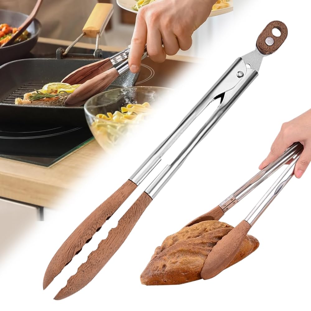 Amazon.com: Cooking Tongs, Wood Tongs For Cooking, Stainless Steel ...