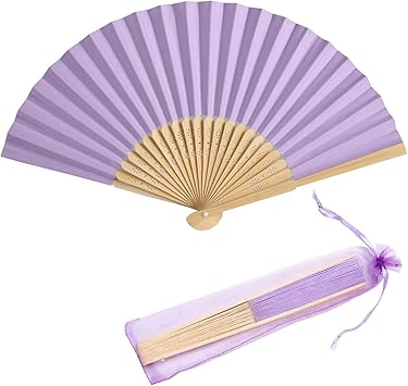Amazon.com: SL crafts 50pcs Paper Hand Fan with Organza Bags Bamboo ...
