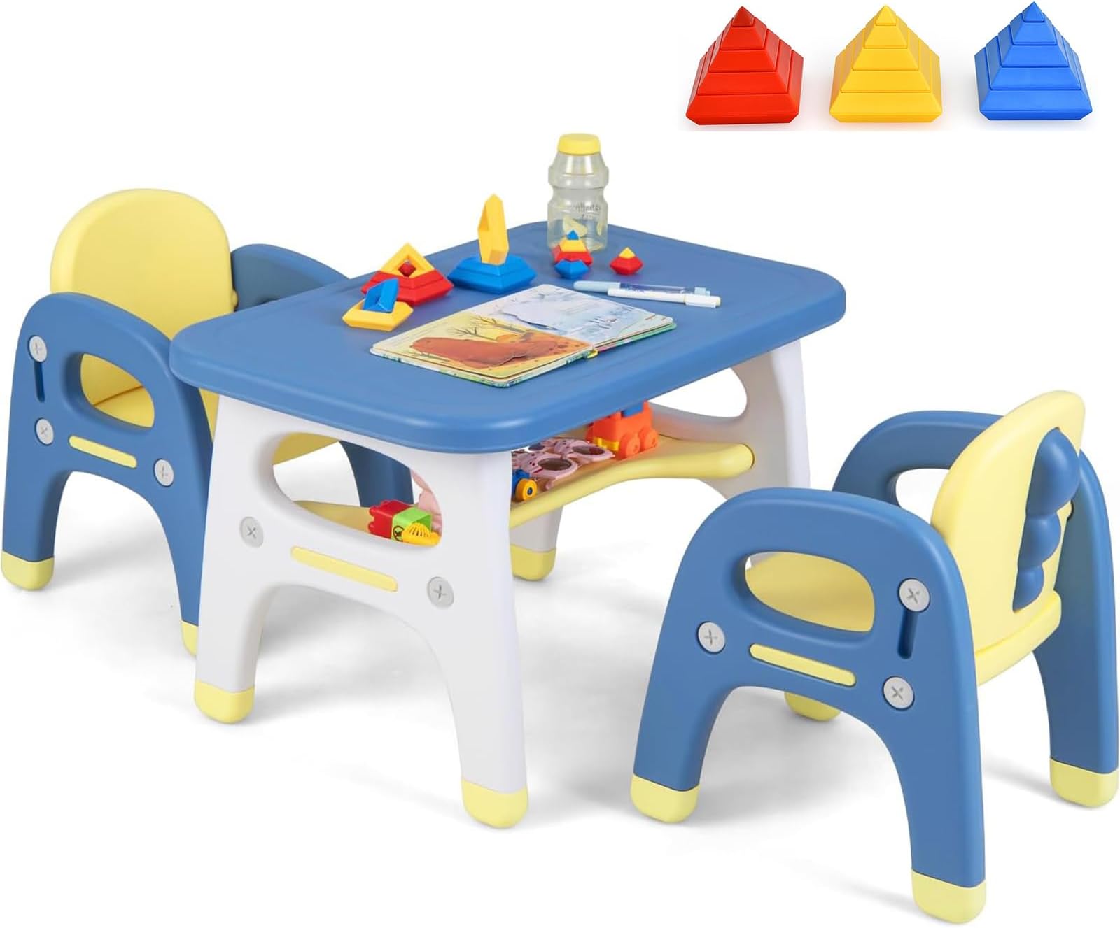 Amazon.com: Kids Active Table and 2 Chair Set, Double Side Tabletop ...