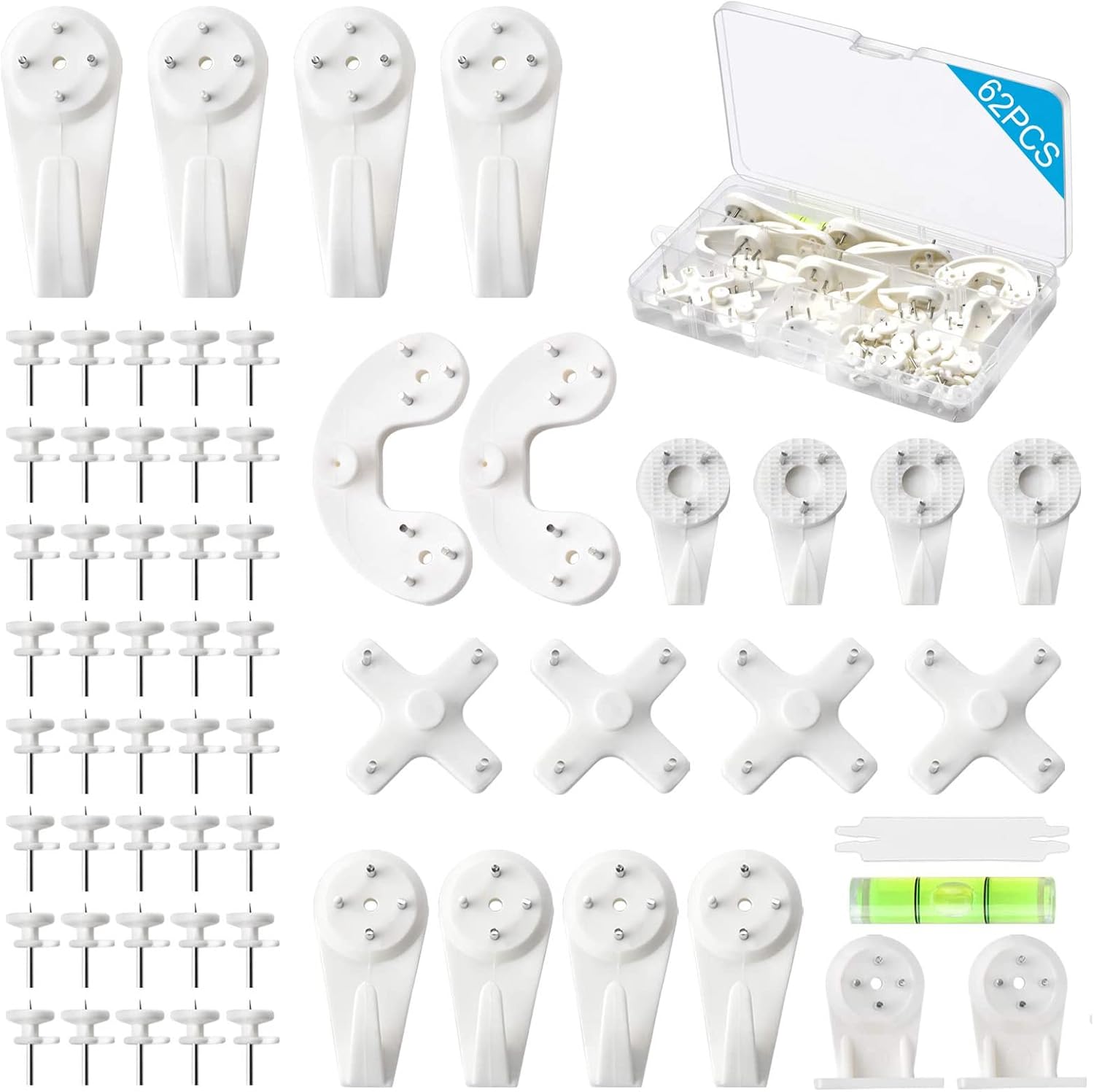 Picture Hangers for Hardwall, 62PCS Picture Hanging Kit, Stucco Hooks ...