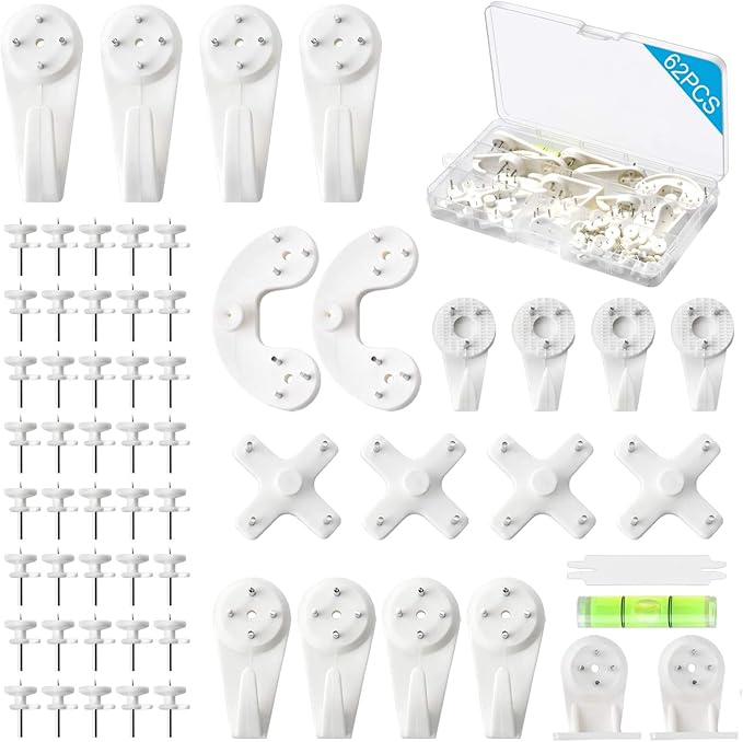 Picture Hangers for Hardwall, 62PCS Picture Hanging Kit, Stucco Hooks ...