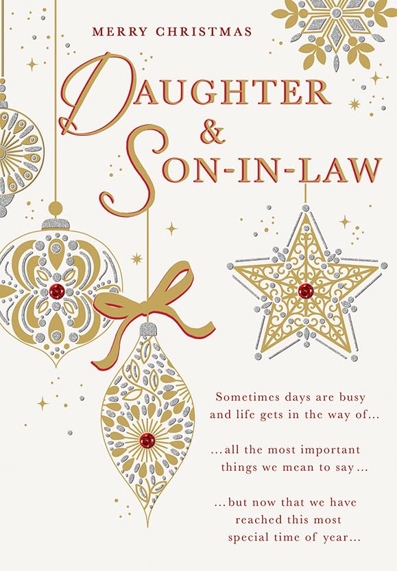 Piccadilly Greetings Christmas Card Daughter & Son In Law Filigree decs ...