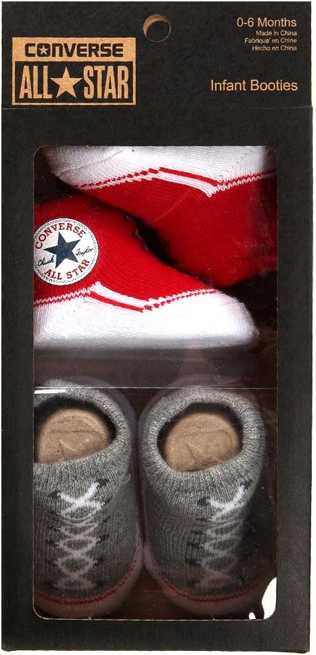 Converse Baby Girls 0-24m 2 Pack Booties Socks, Red/Vintage Grey ...