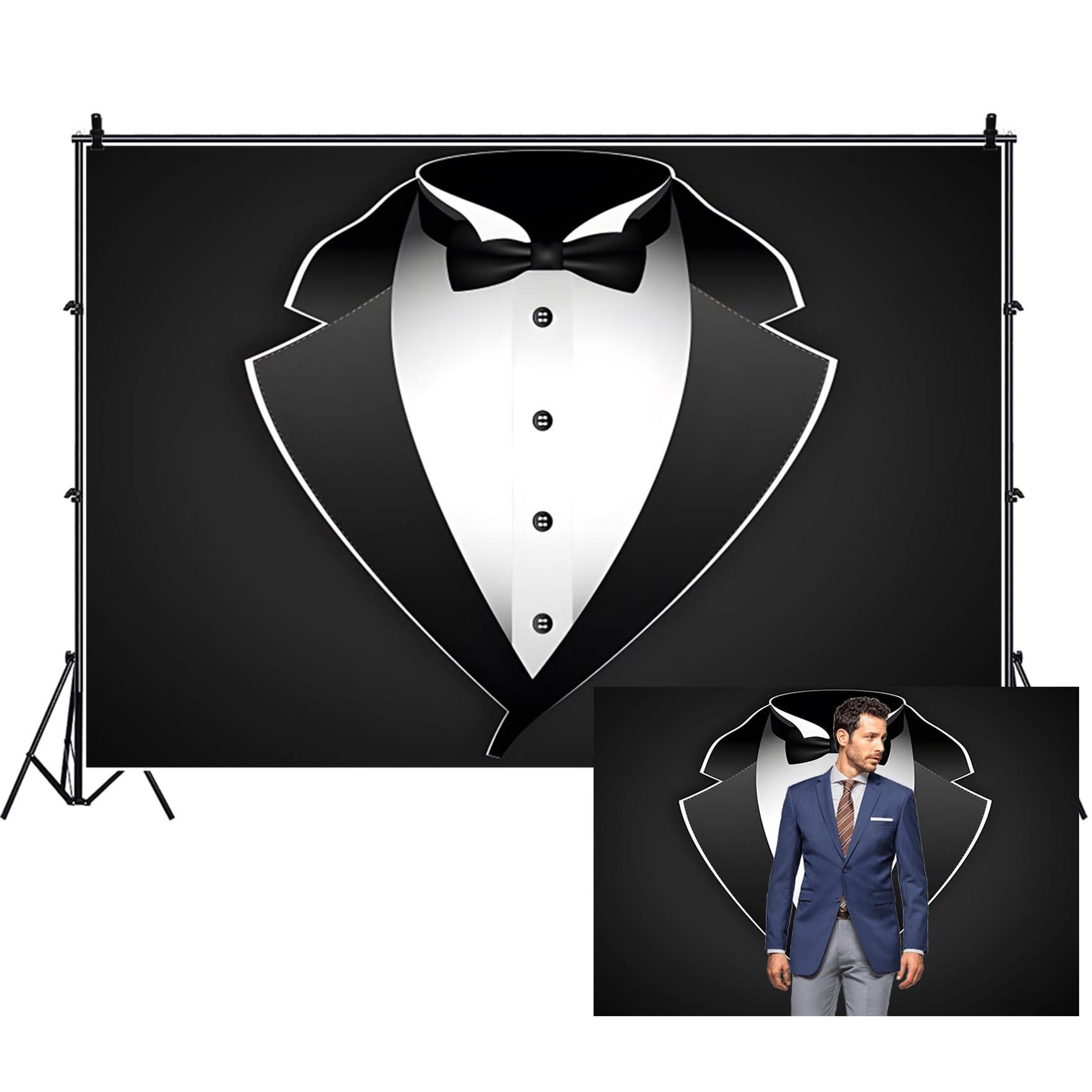 Amazon.com : Renaiss 10x8ft Black Gentleman Tuxedo Backdrop Black and ...