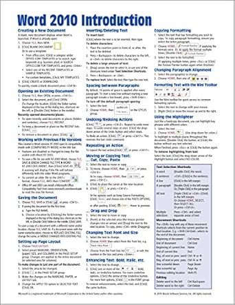 Amazon.com: Microsoft Word 2010 Introduction Quick Reference Guide (Cheat Sheet of Instructions ...
