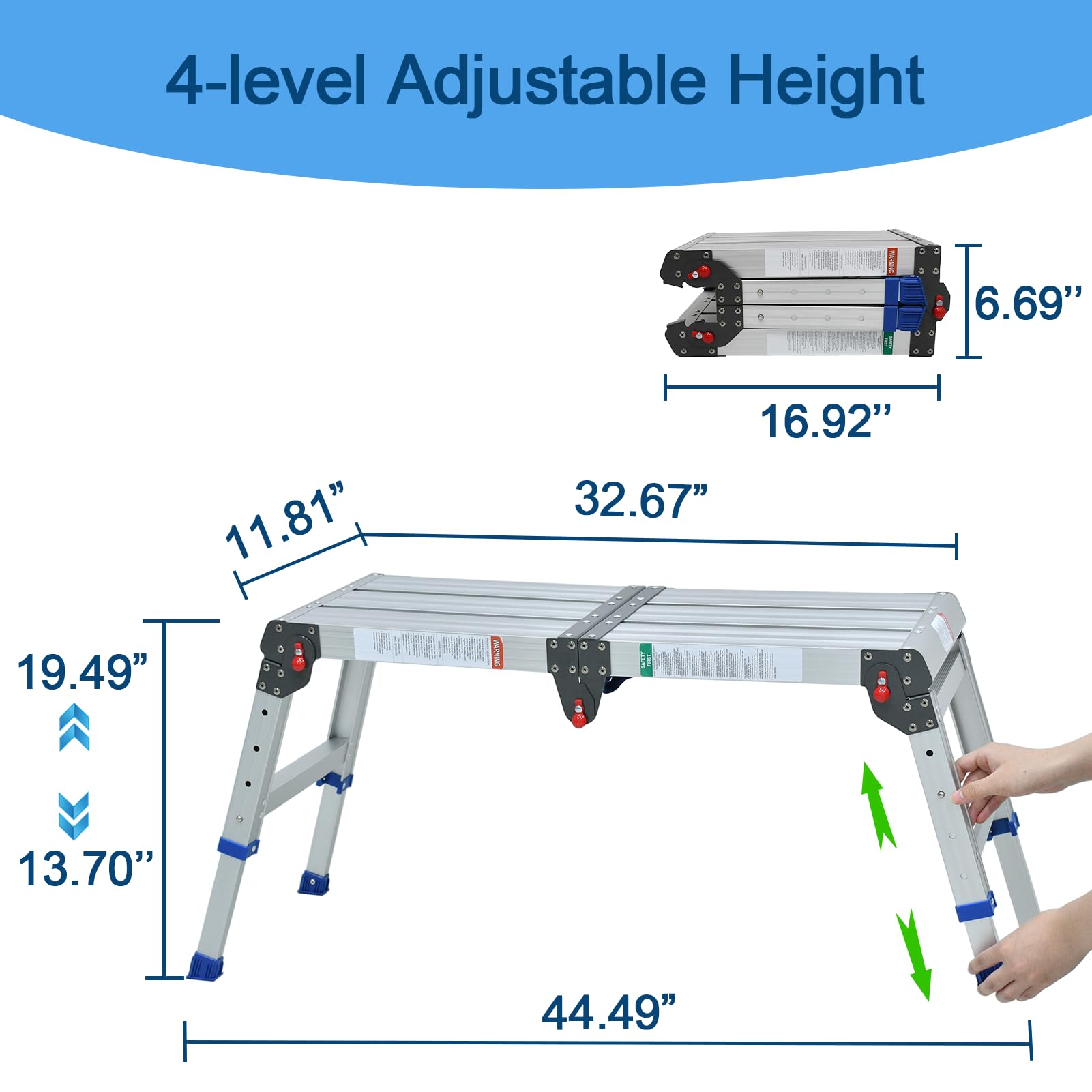Snapklik.com : Folding Work Platform For Adults, Aluminum Foldable Step Stool Adjustable Height ...