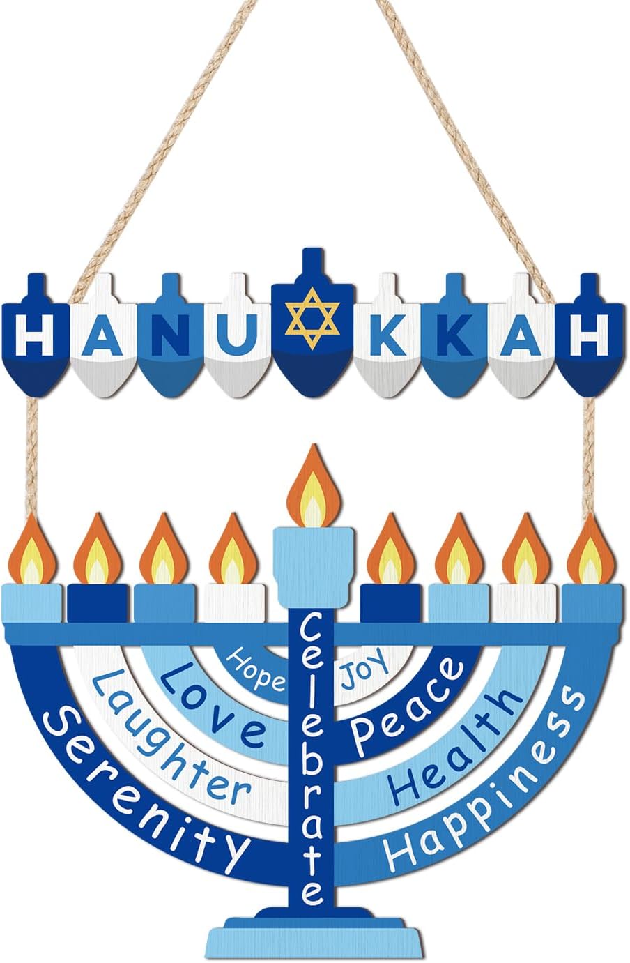 Amazon.com: HOURIA Happy Hanukkah Wooden Door Sign(11.4”x12.2”),Blue ...