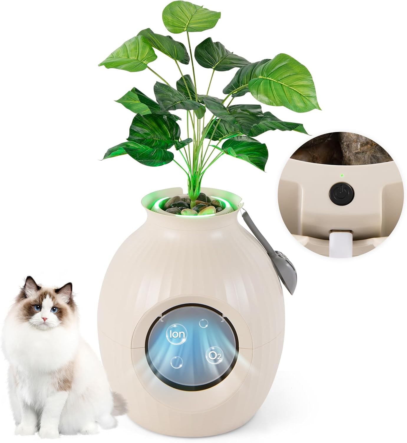 Giantex Cat Litter Box Plant - Hidden Litter Box Furniture with lights ...
