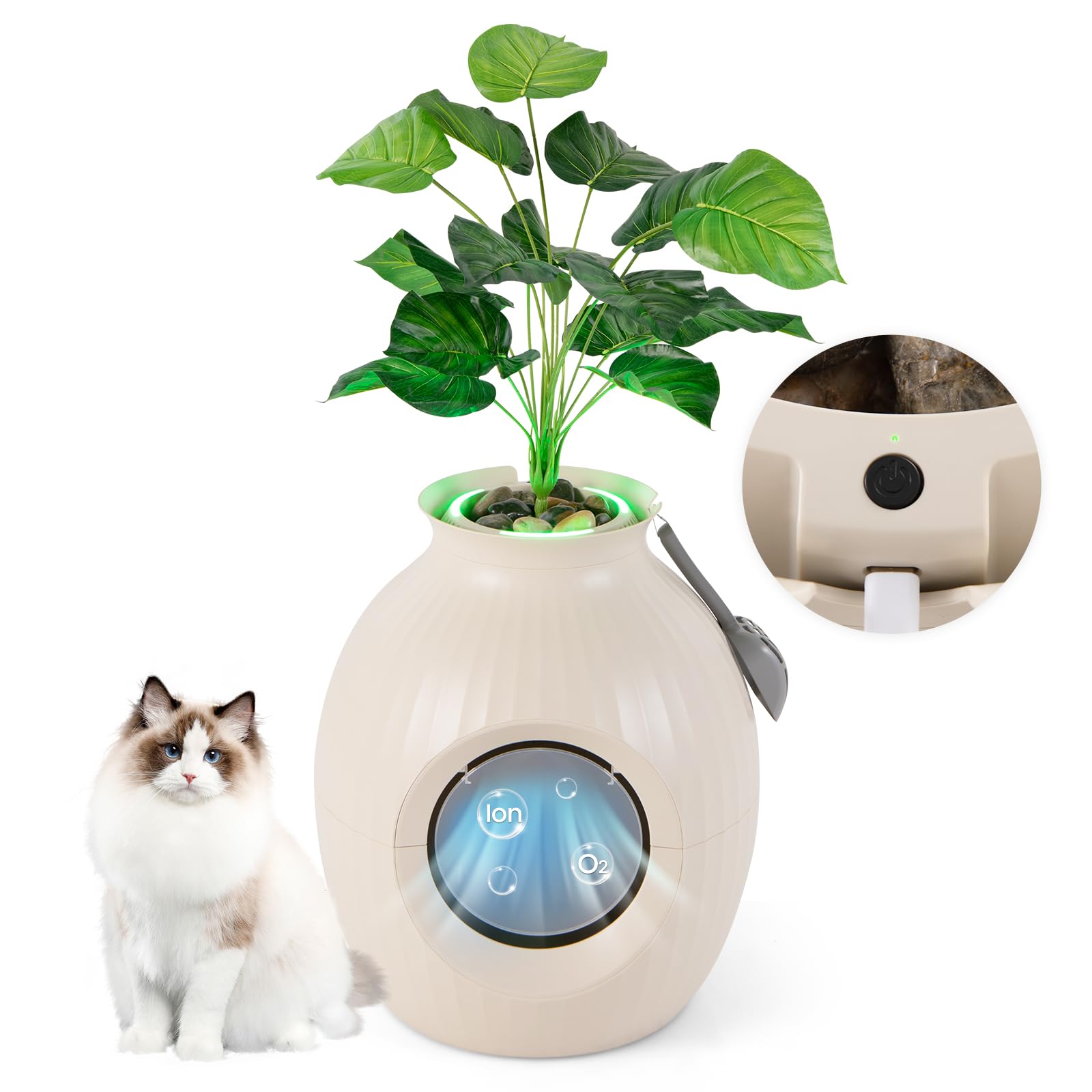 Giantex Cat Litter Box Plant - Hidden Litter Box Furniture with lights ...
