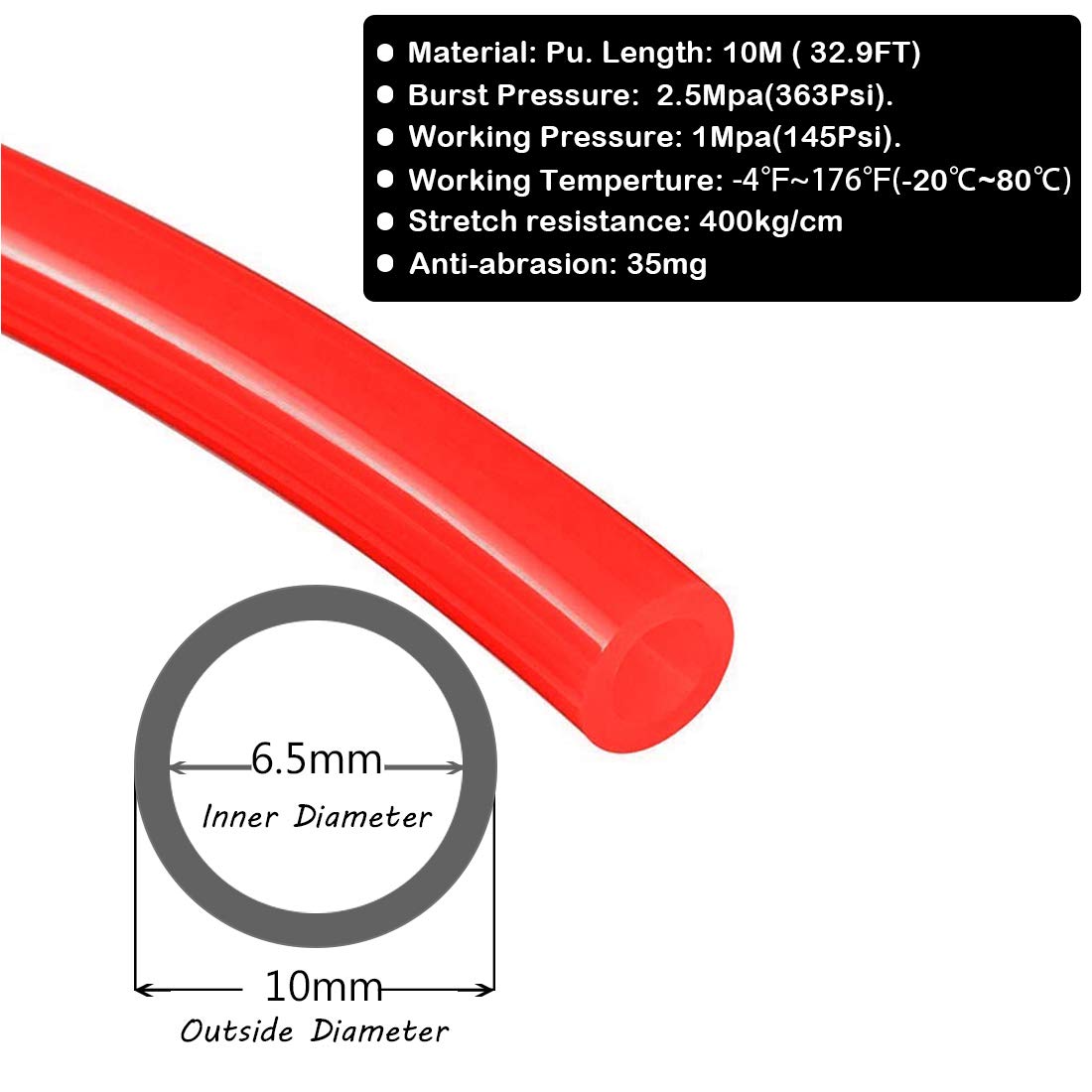 Snapklik.com : Beduan 10mm X 6.5mm Red Pneumatic Tubing Pipe PU ...