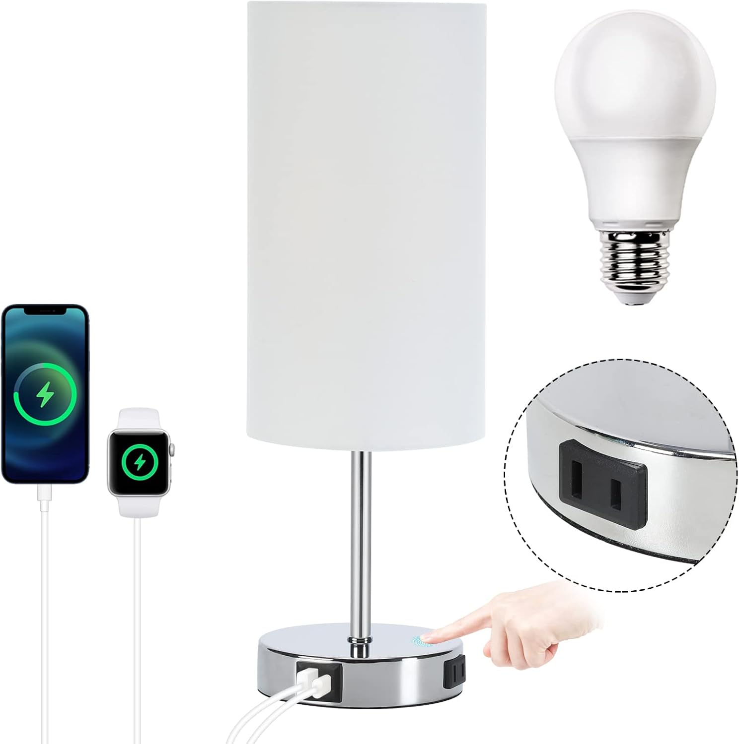 SEEDED-DESIGN Touch Control Table Lamp, Bedside Lamp with USB Port and ...