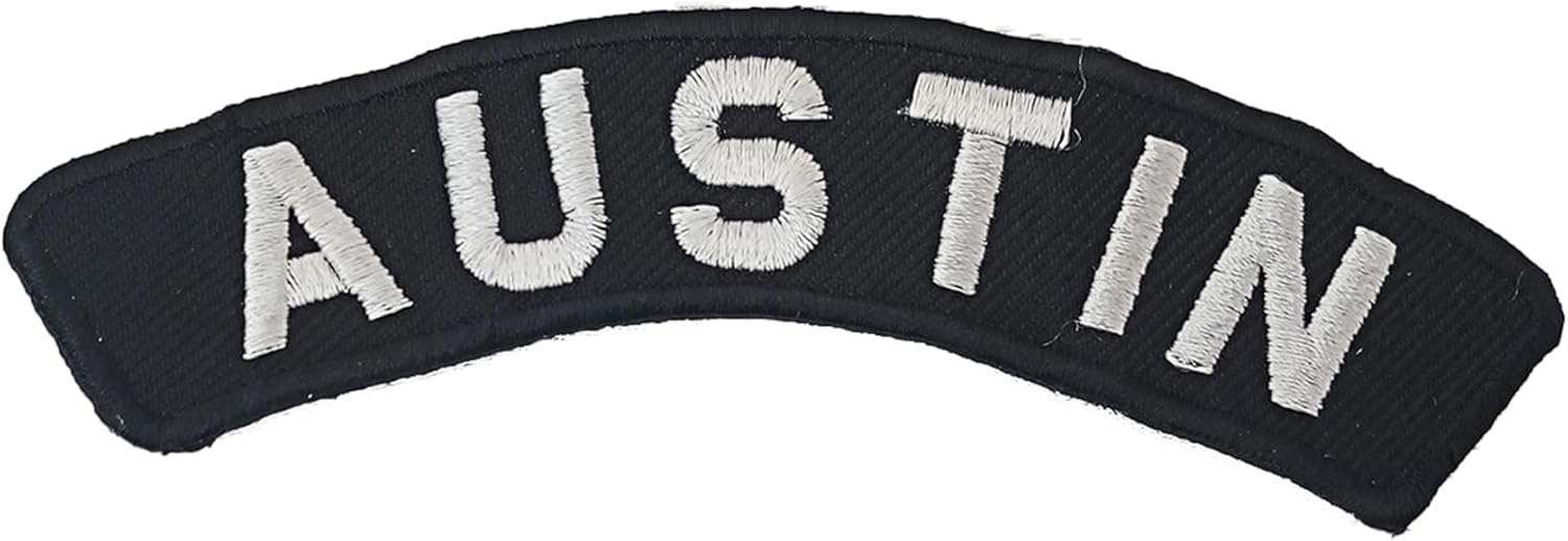 Amazon.com: DealzCT Austin White on Black with Border Iron On Sew On ...