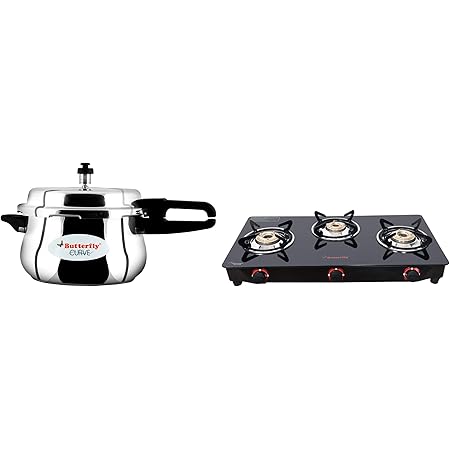 Butterfly Smart Glass 3 Burner Gas Stove, Black, Manual & Curve ...