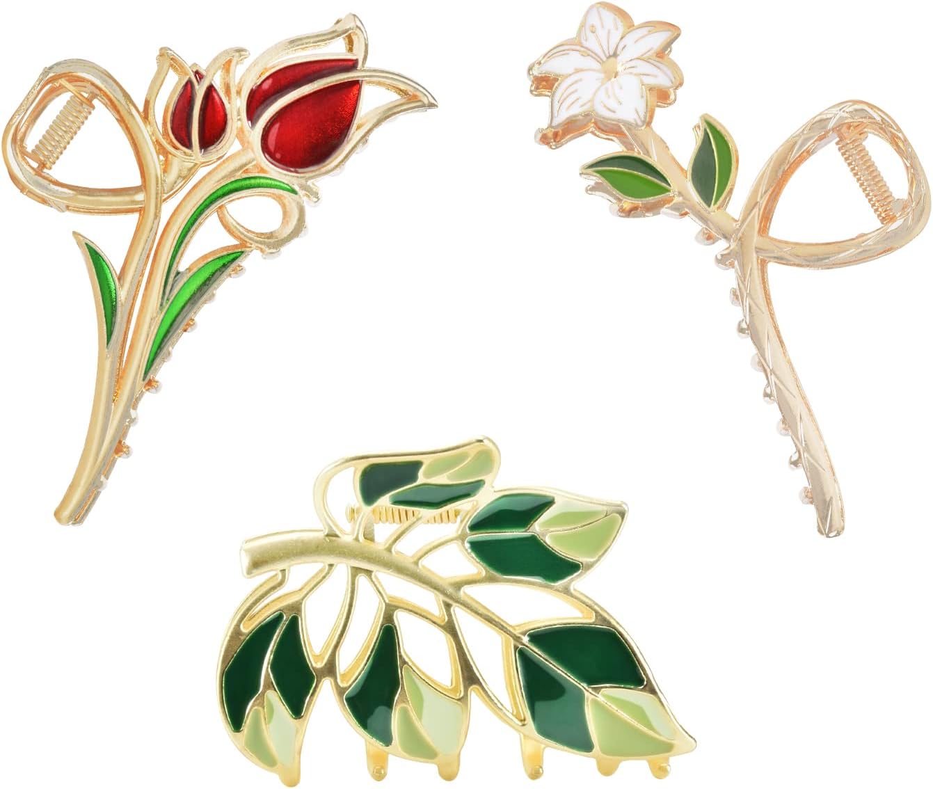 Amazon.com : Yonchic 3-Piece Floral Metal Hair Clips, Lily Leaves Tulip ...